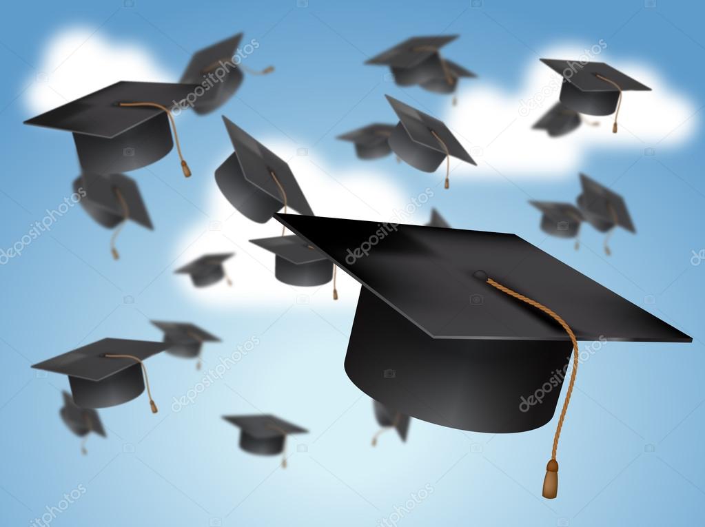 Birretes de graduación lanzados en el aire — Foto de Stock #49416445 ...