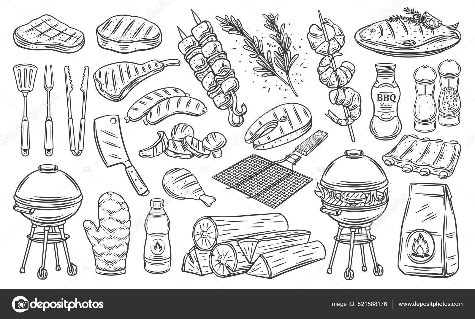 BBQ party outline icons set Stock Vector Image by ©tory #521588176