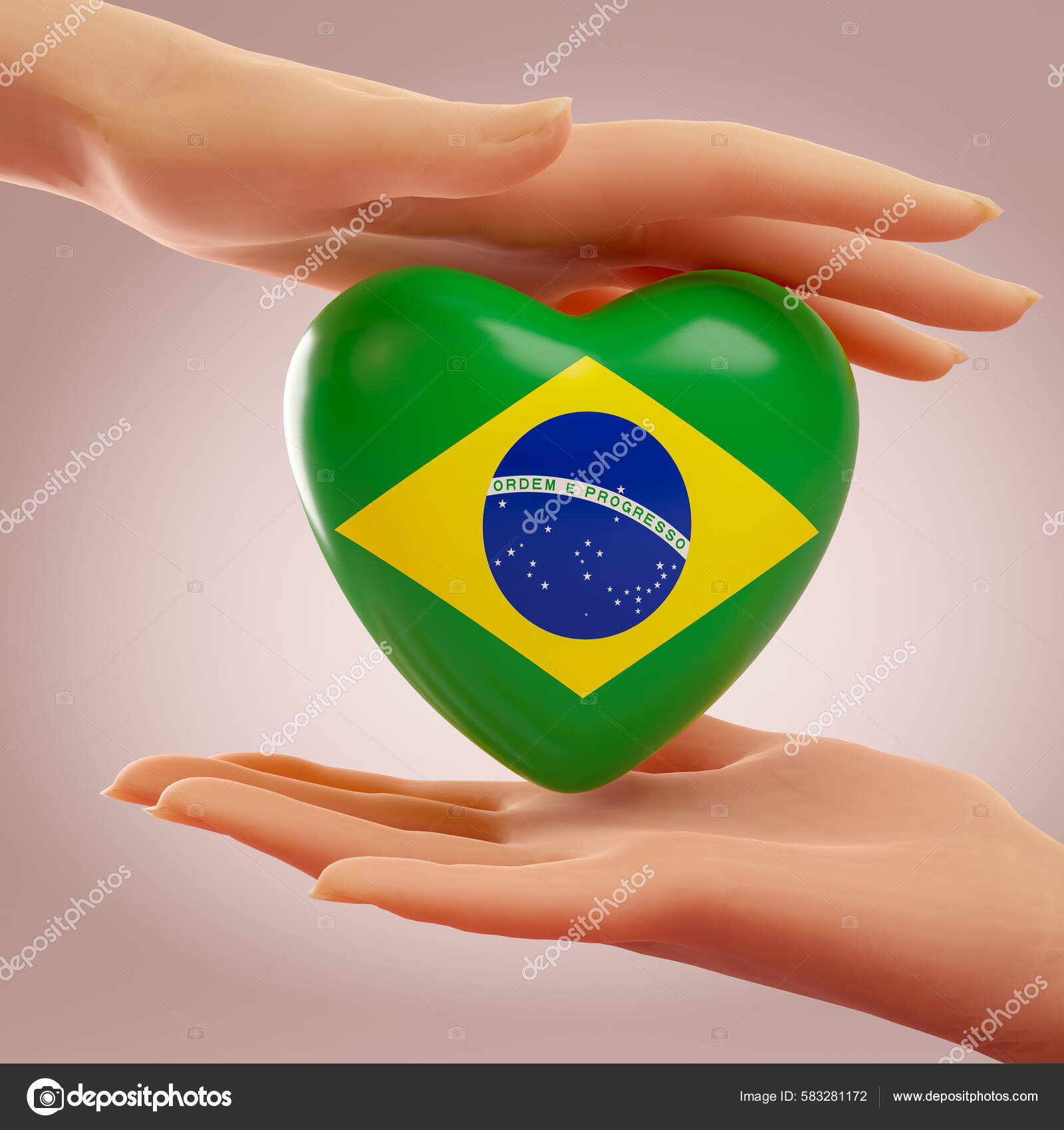Two Hands Holding Heart Flag Brazil Concept Love Freedom Independence ...