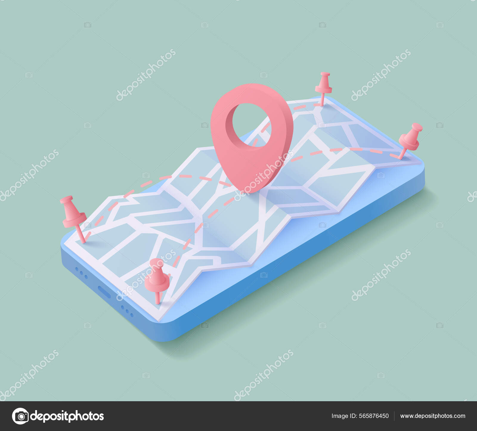 Location map in realistic style on green background. Realistic ...