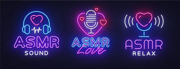 ASMR Neon signs set Vector. Asmr Love letrero de neón, plantilla de ...