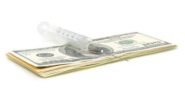 Injections and money as a symbol of the pharmaceutical industry — Stock ...