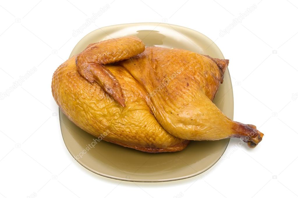 Half smoked chicken carcass close up - white background. Stock Photo by ...