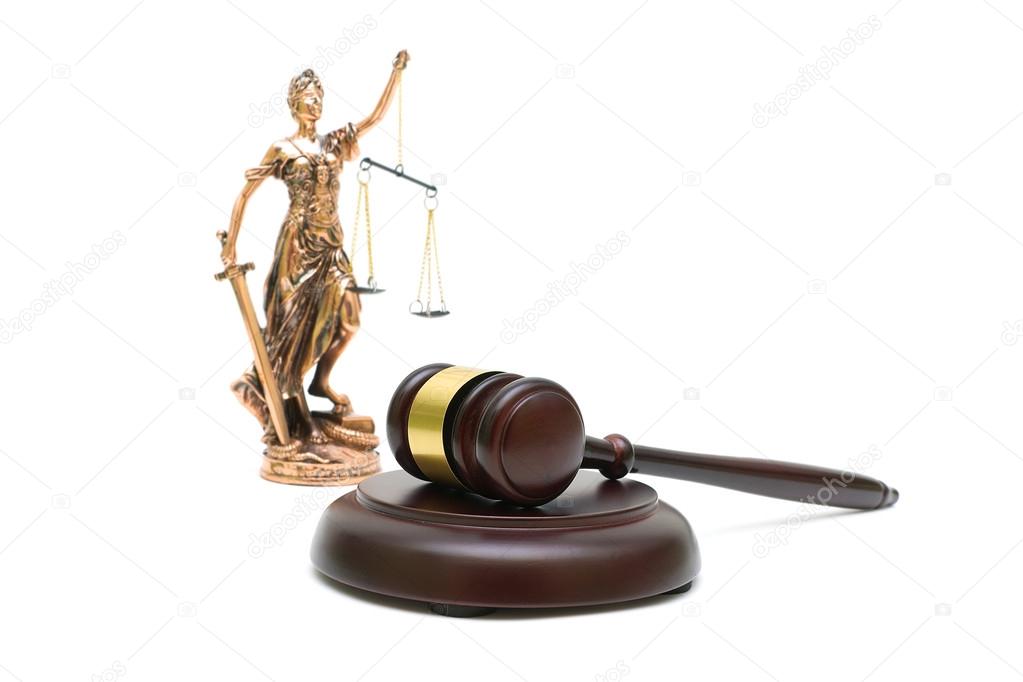 Judges gavel and the statue of justice on white background Stock Photo ...