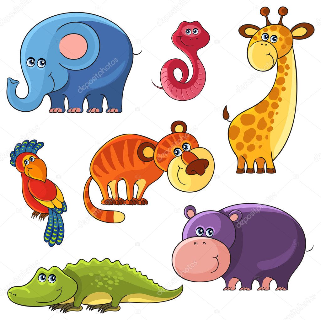Conjunto de animales salvajes africanos. elefante, serpiente, jirafa ...