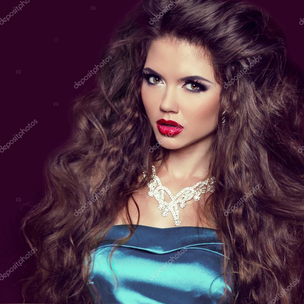 Sexy Beauty Girl With Red Lips Make Up Luxury Woman With Jewel Stock