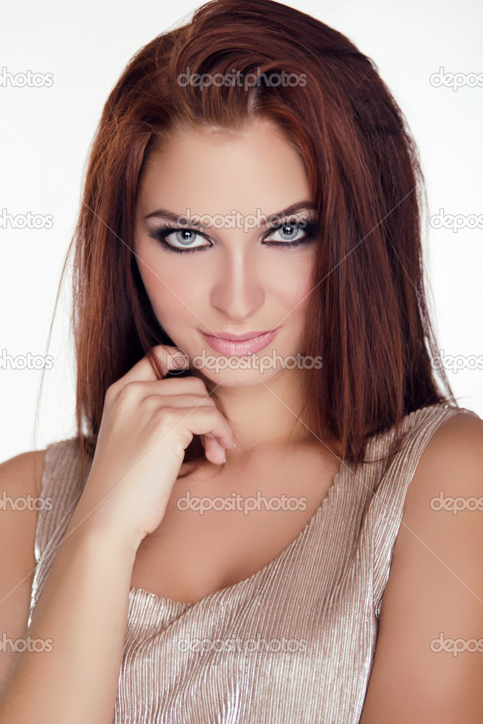 Seductive Young Girl With Blue Eyes Looking At Camera Isolated O Stock
