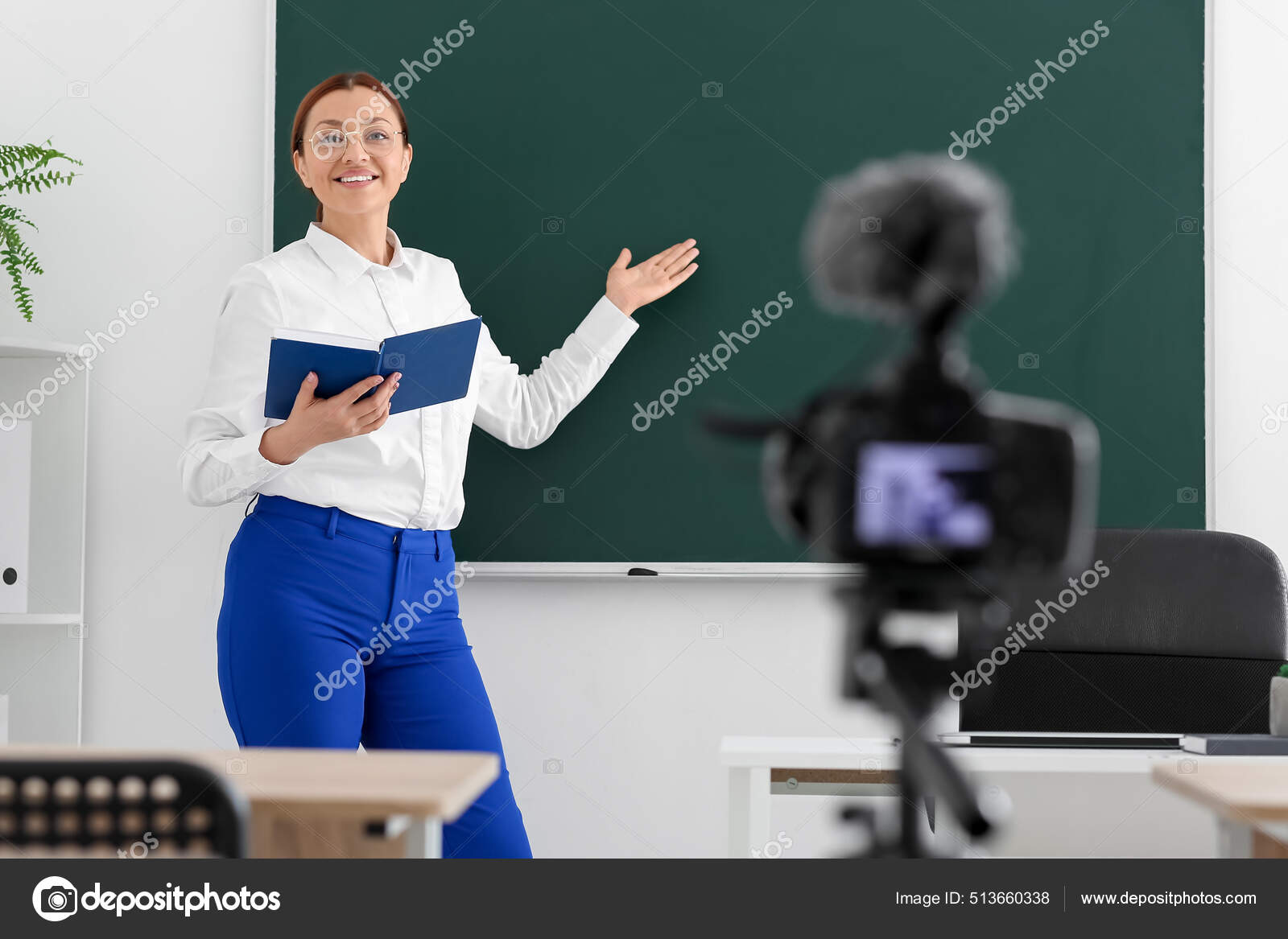 Teacher Recording Video His Students Classroom — Stock Photo © serezniy ...