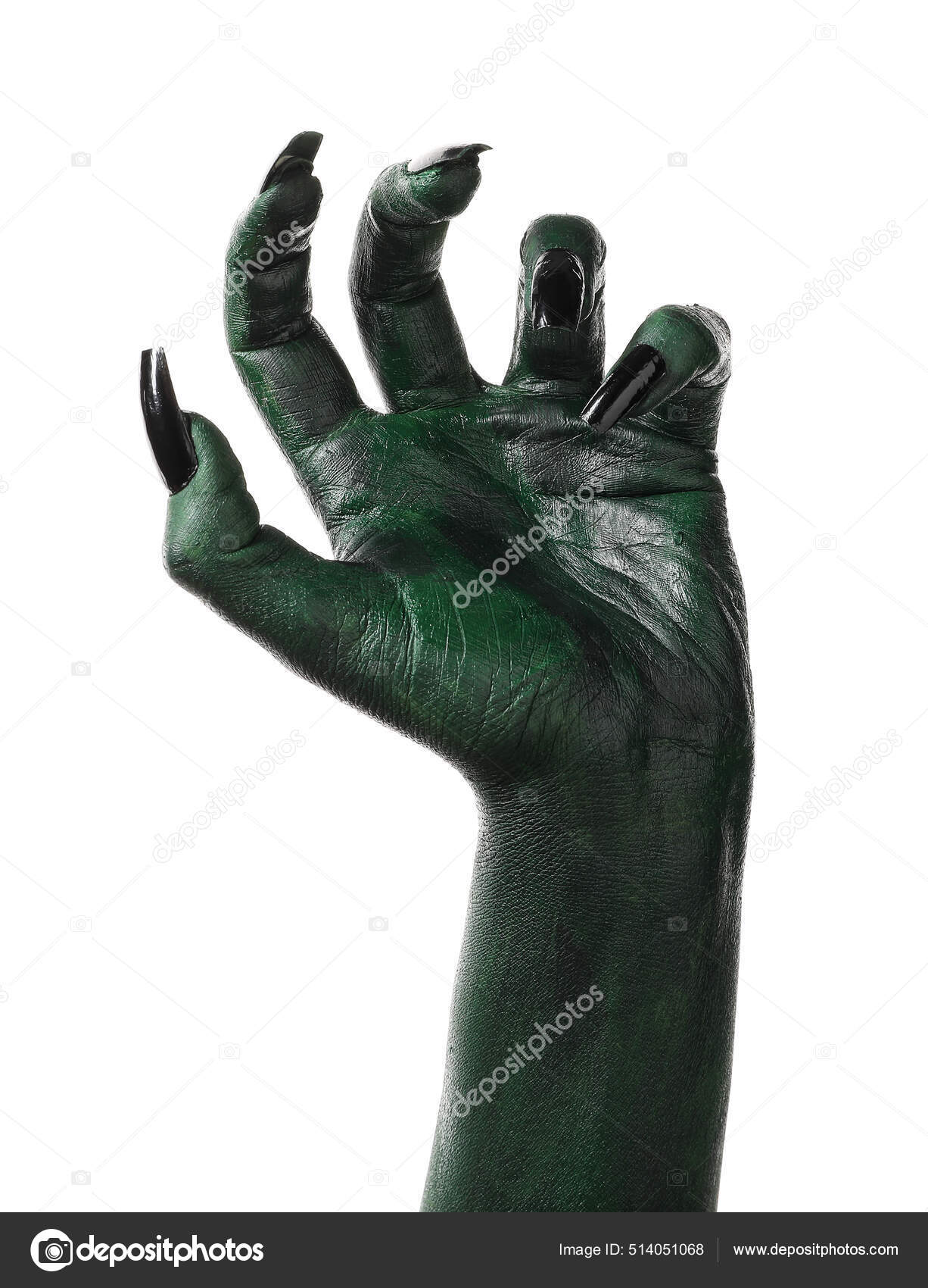 Halloween Green Witch's Zombie's Hand Isolated White Stock Photo by ...