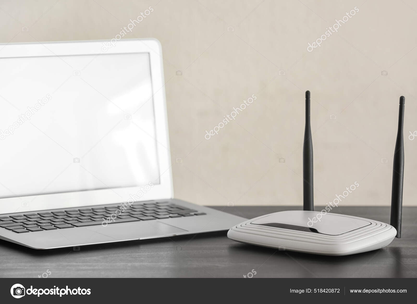 Modern Router Laptop Table Light Wall — Stock Photo © serezniy #518420872