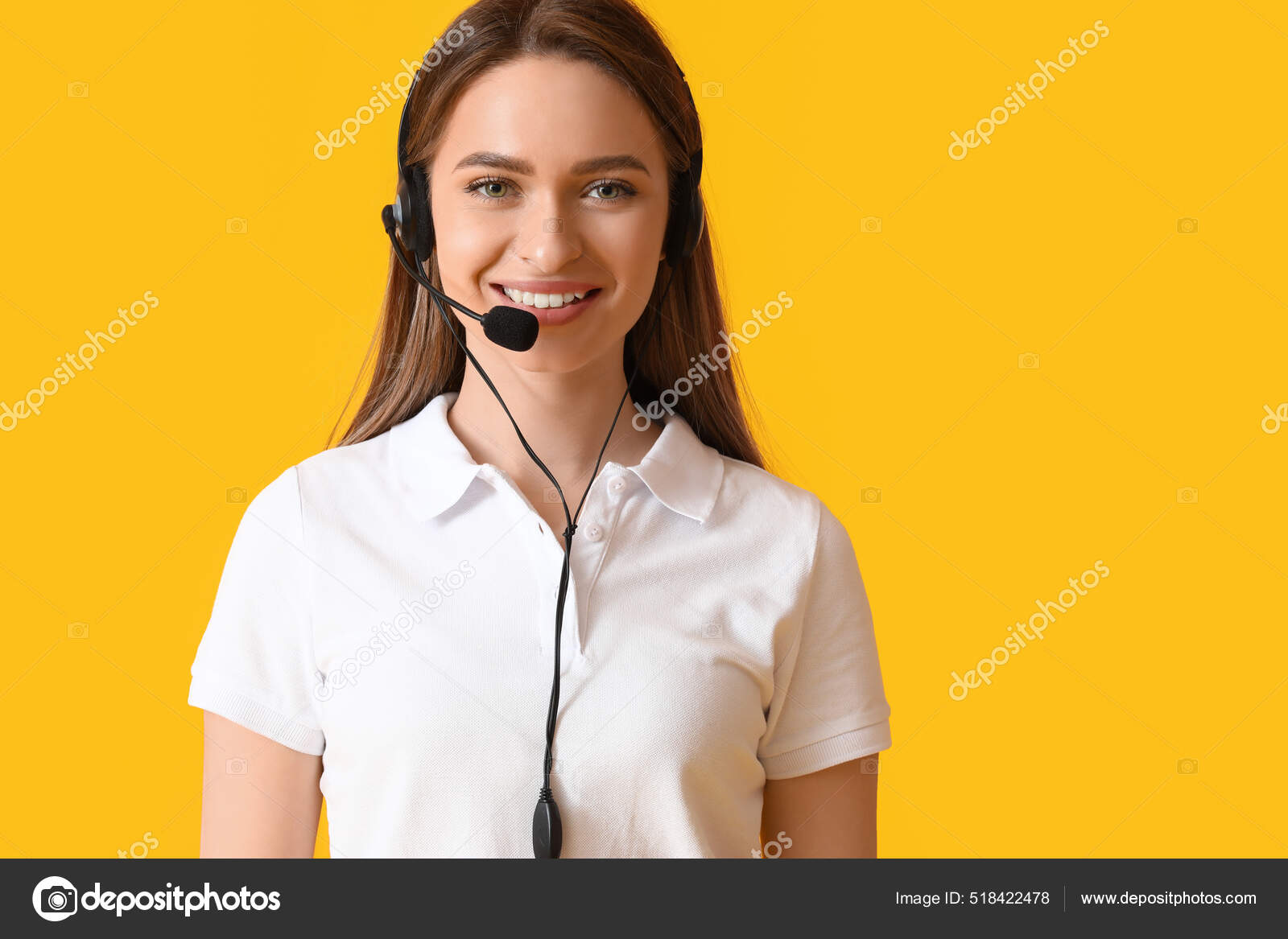 Female Technical Support Agent Color Background — Stock Photo ...