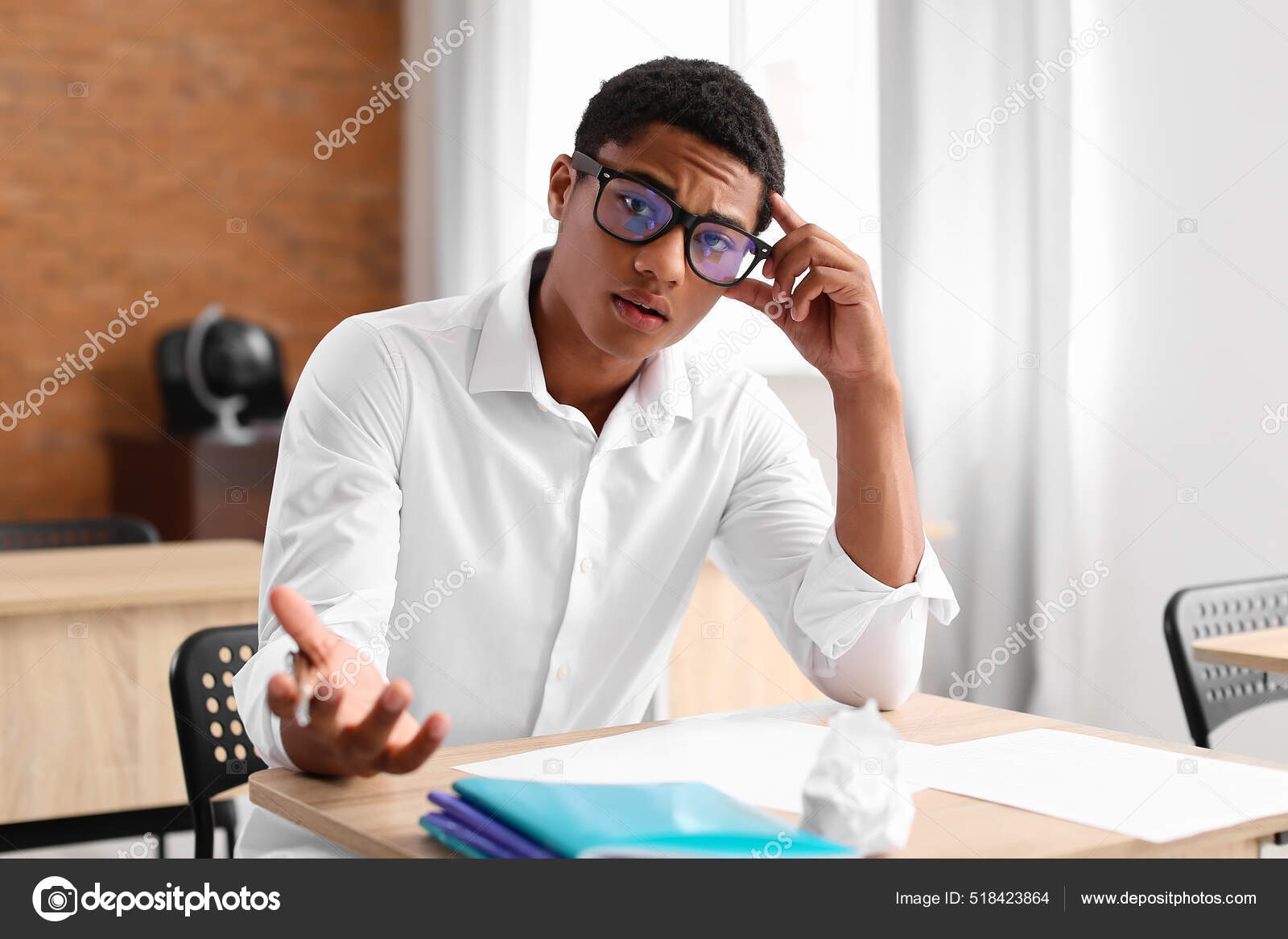 African American Student Passing Difficult Exam School — Stock Photo ...