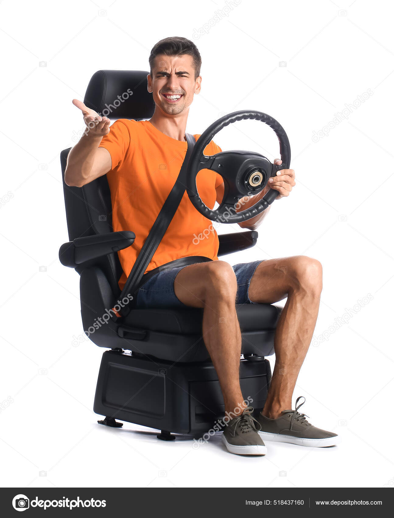 Angry Man Car Seat Steering Wheel White Background — Stock Photo ...