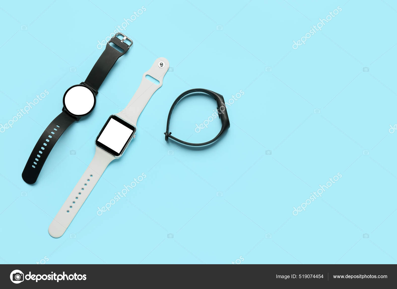 Different Smart Watches Color Background Stock Photo by ©serezniy 519074454