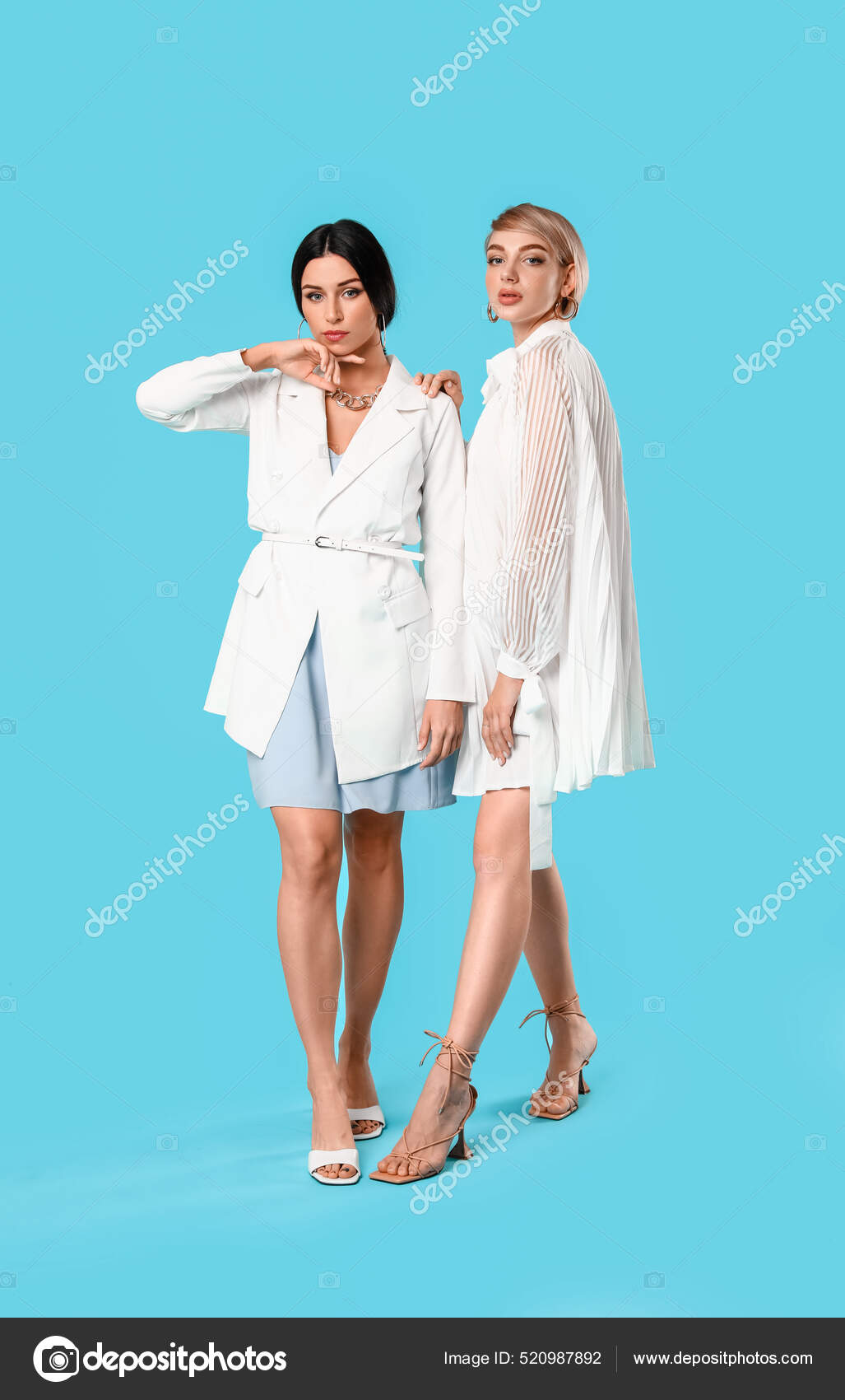 Fashionable Young Women Color Background Stock Photo by ©serezniy 520987892