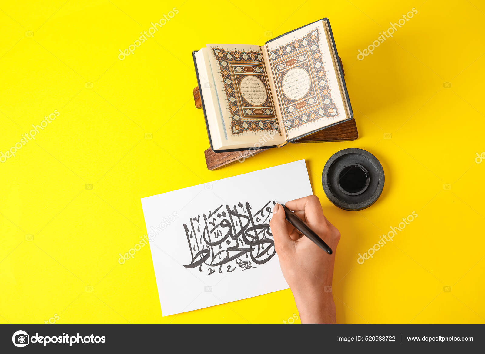 Arabic Calligraphist Writing Paper Sheet Color Background Stock Photo ...