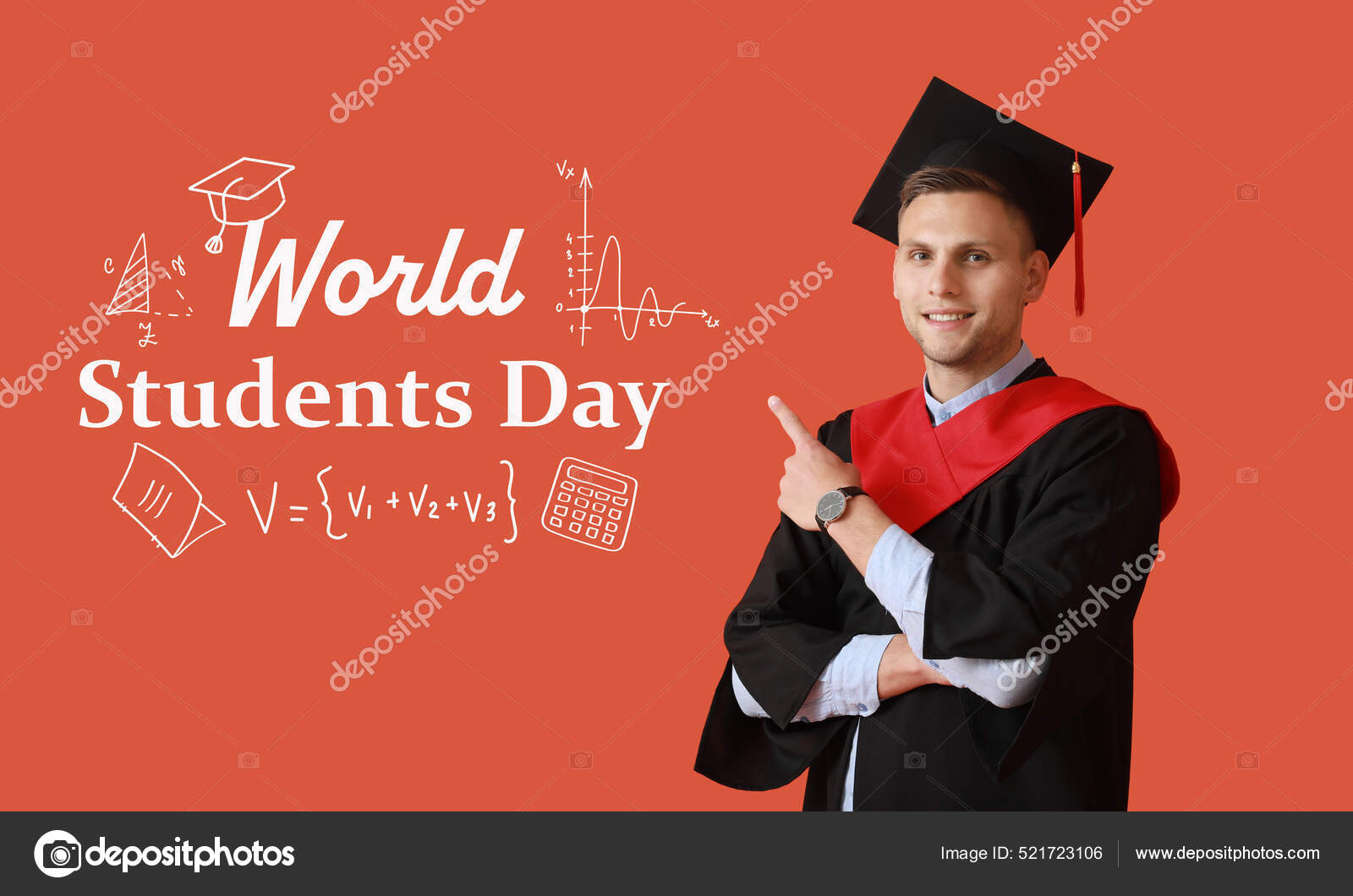Greeting Card World Students Day Man Graduation Hat Stock Illustration ...