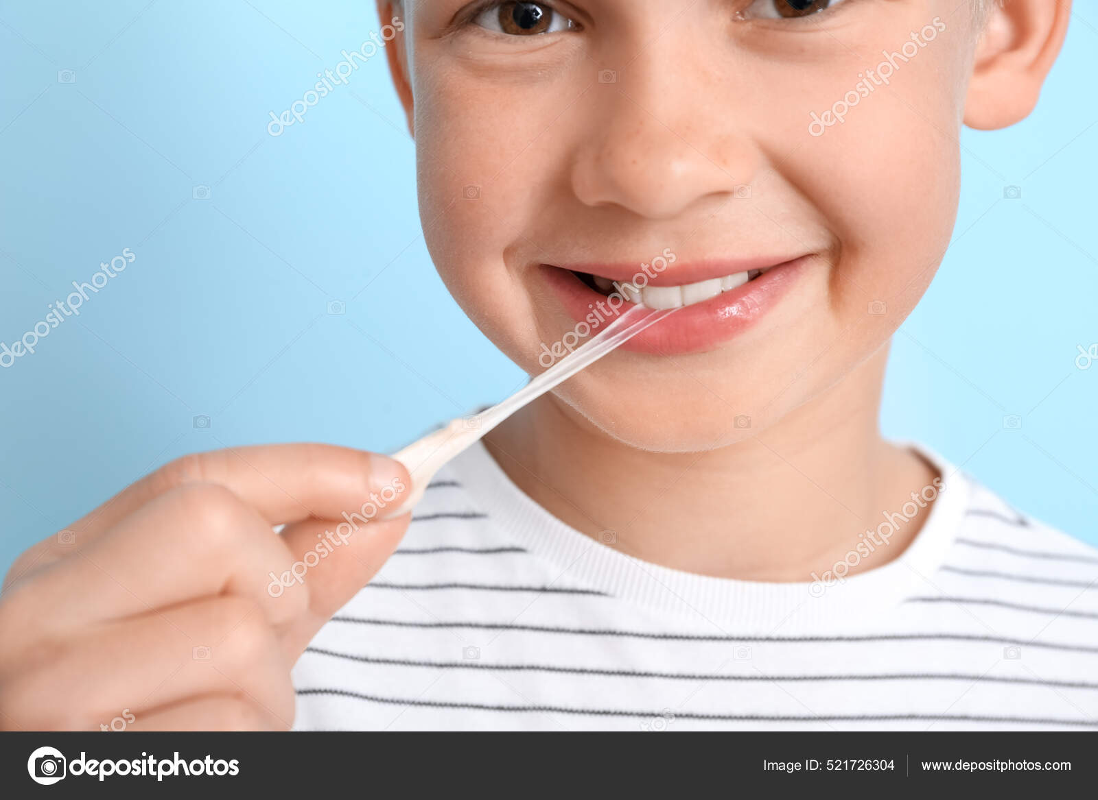 Little Boy Chewing Gum Blue Background Closeup Stock Photo by ©serezniy ...