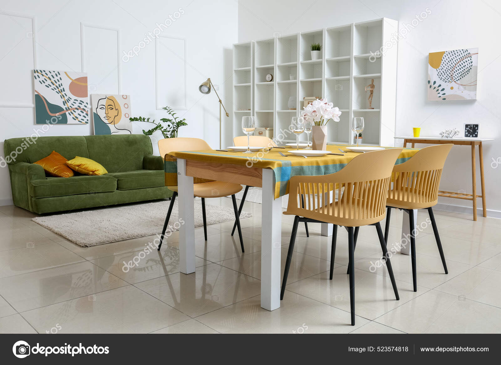 Interior Modern Dining Room Table Chairs Sofa — Stock Photo © serezniy ...