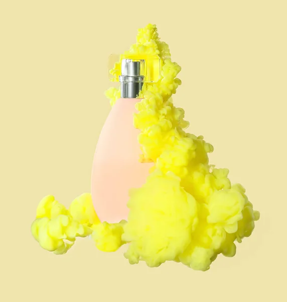 Perfume Bottle Blue Smoke Black Background — Stock Photo © serezniy ...