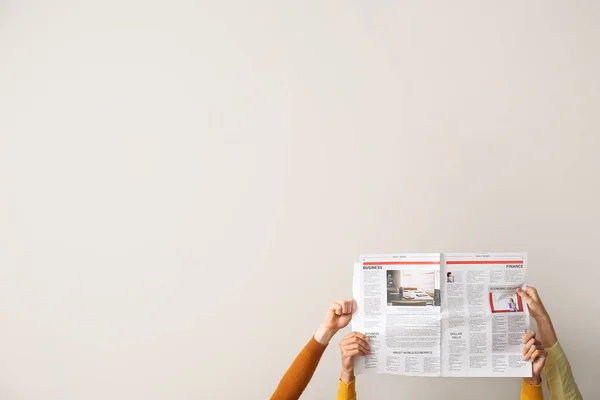 Composition Eyeglasses Newspaper Light Background — Stock Photo ...