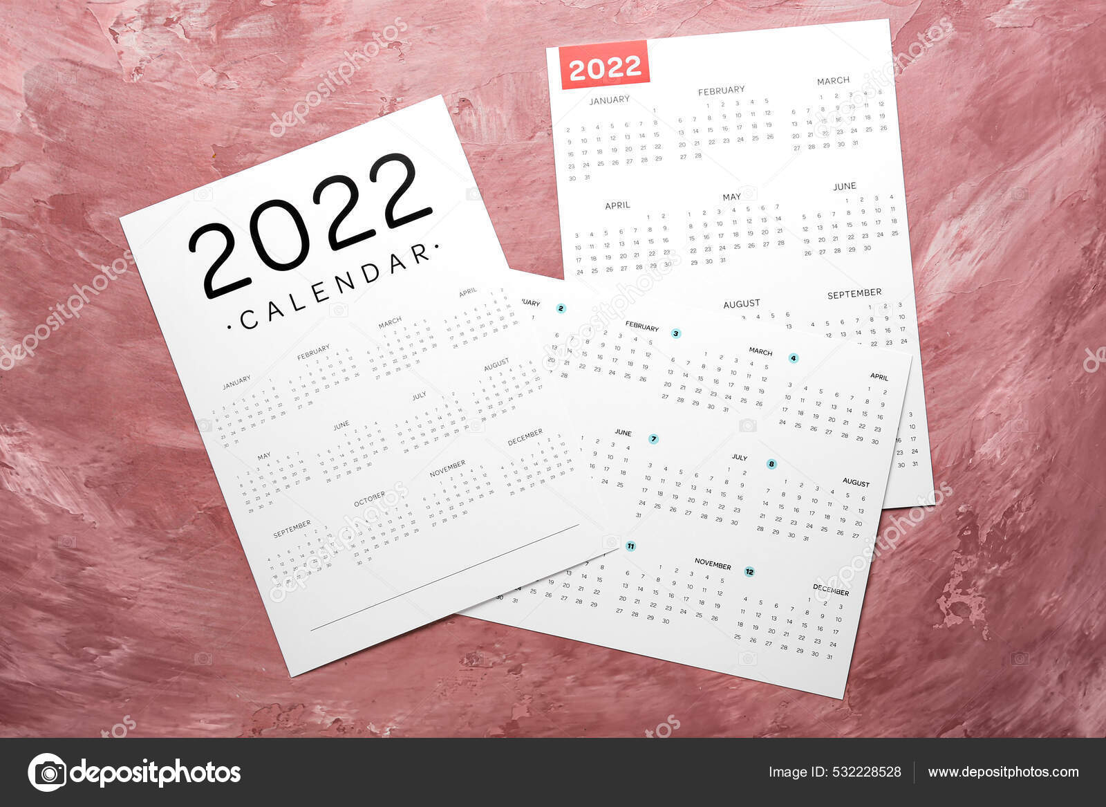 Different Paper Calendars Year 2022 Color Background — Stock Photo ...