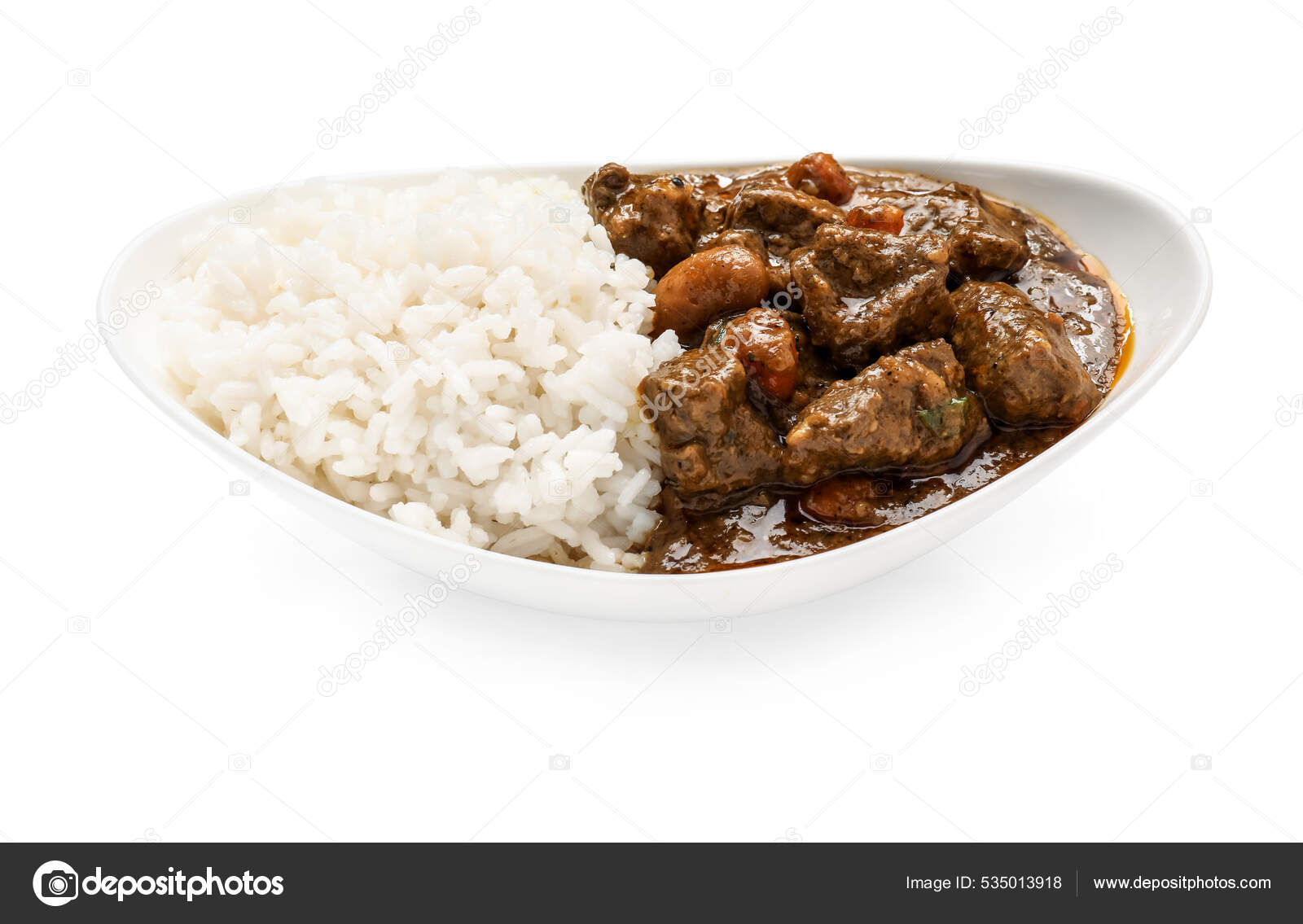 Plate Tasty Beef Curry Rice White Background Stock Photo by ©serezniy ...