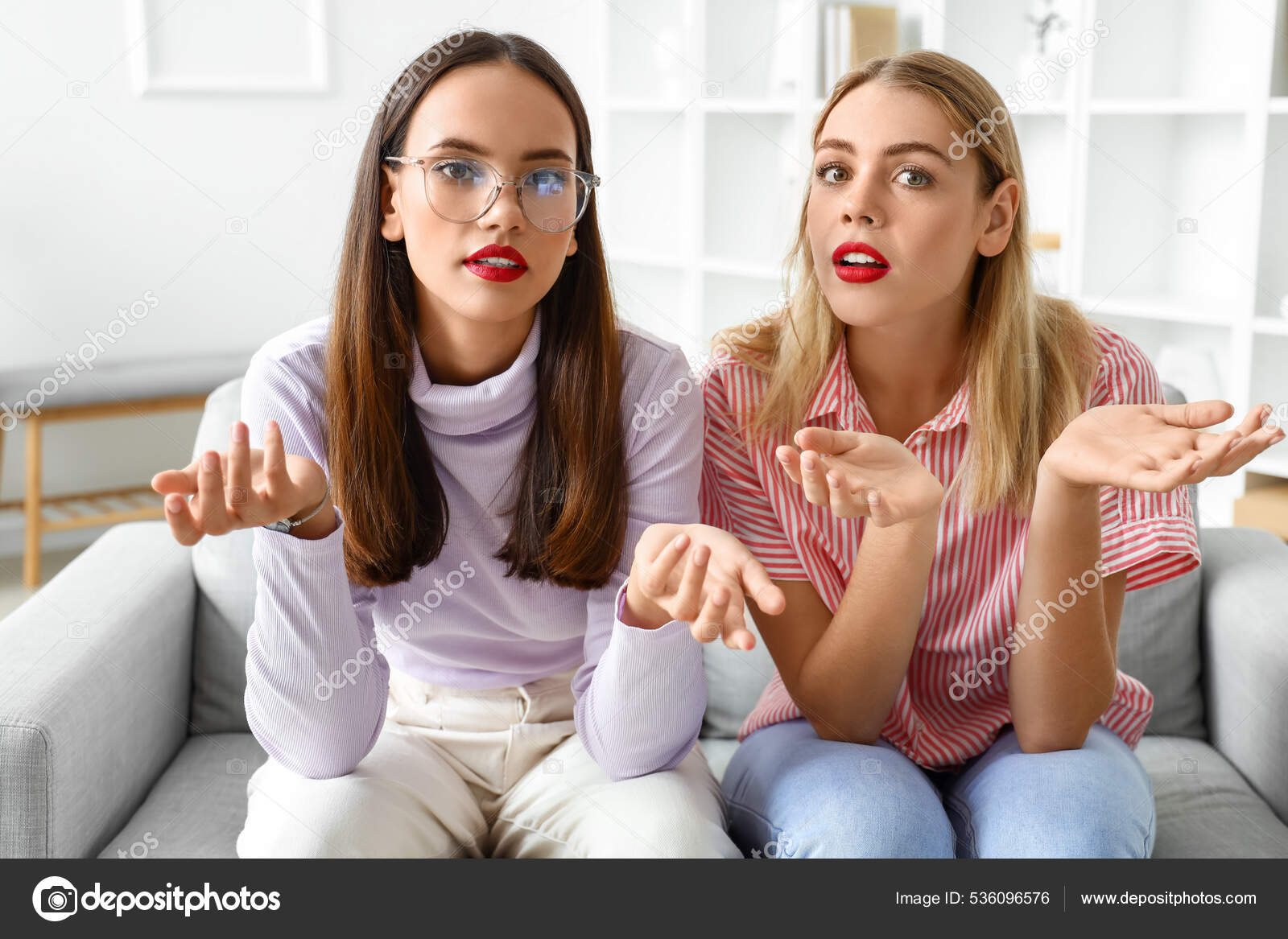 Beautiful Young Women Video Chatting Home — Stock Photo © serezniy ...