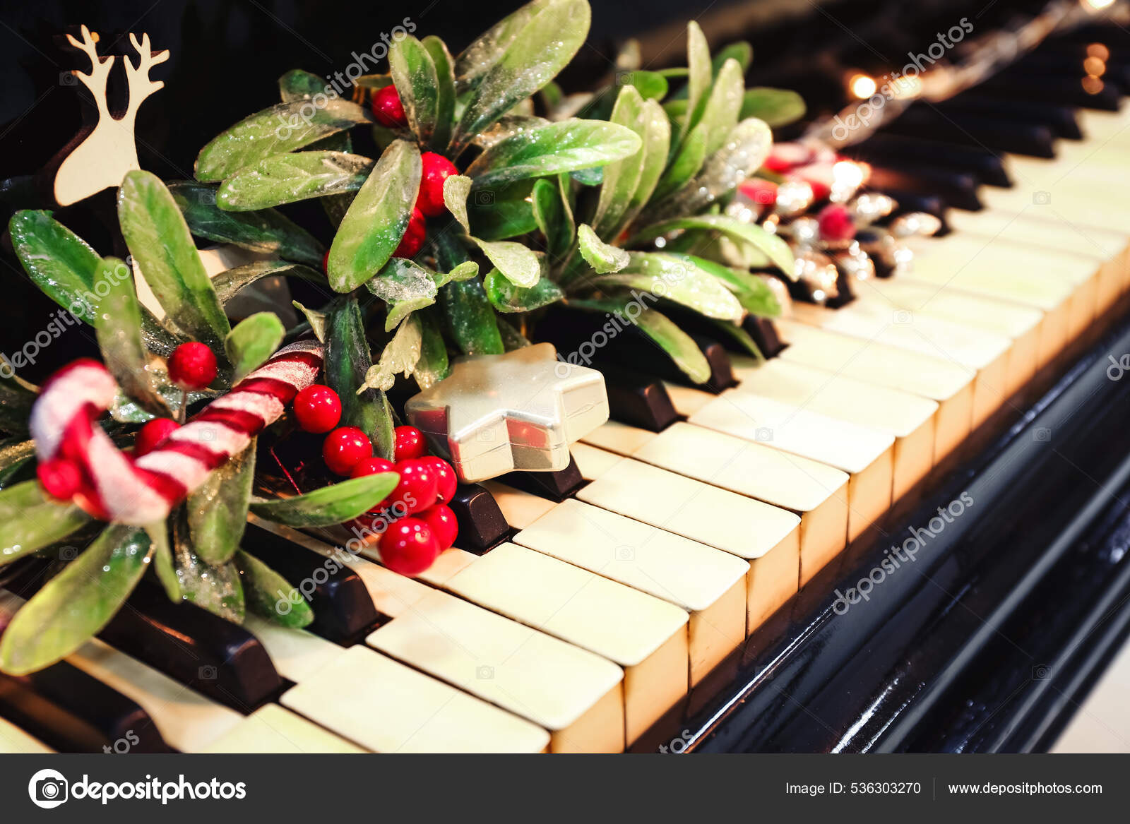 Beautiful Christmas Decor Piano Keys Closeup Stock Photo by ©serezniy ...