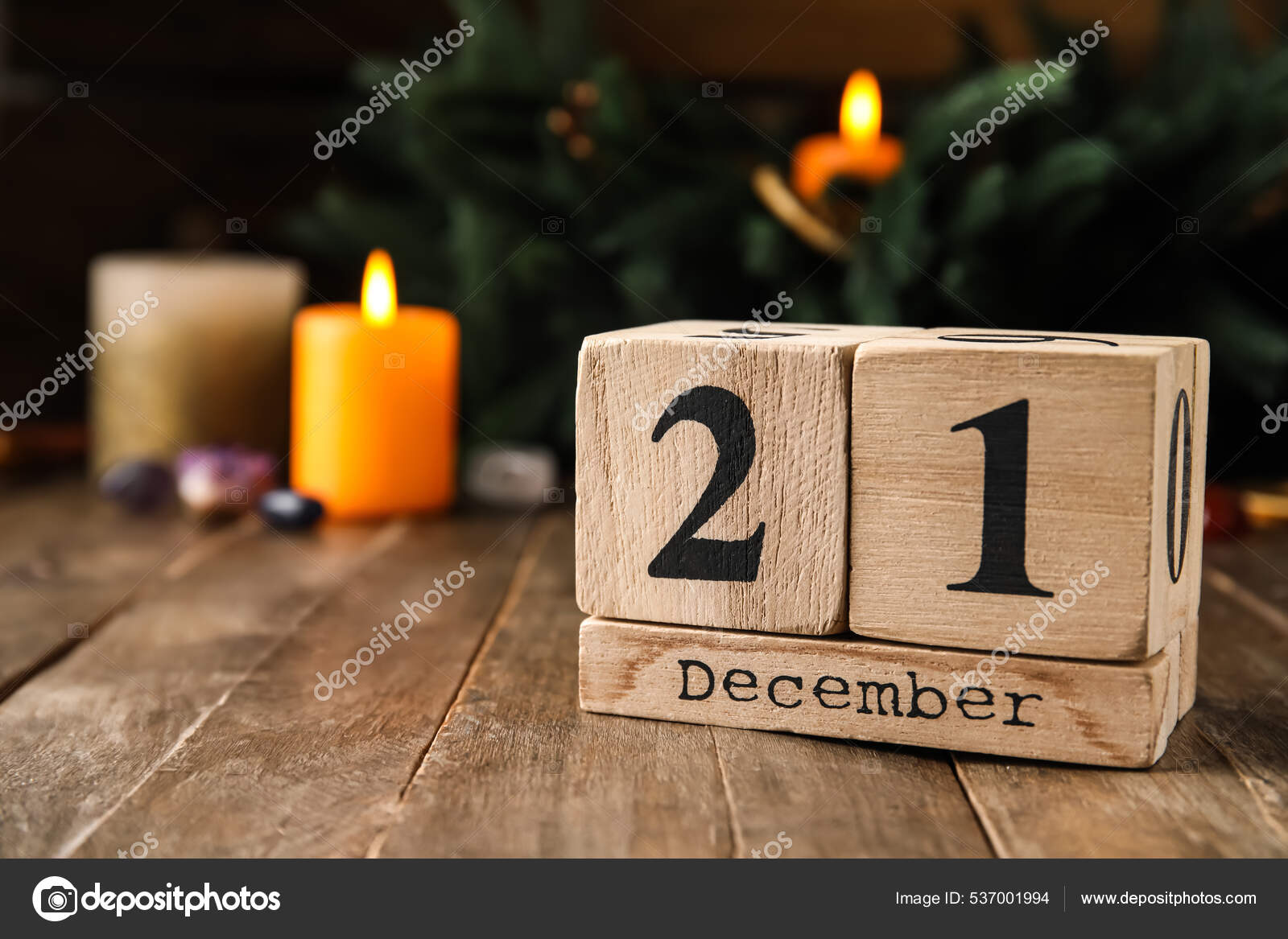 Calendar Date Winter Solstice Wooden Background Stock Photo by ...