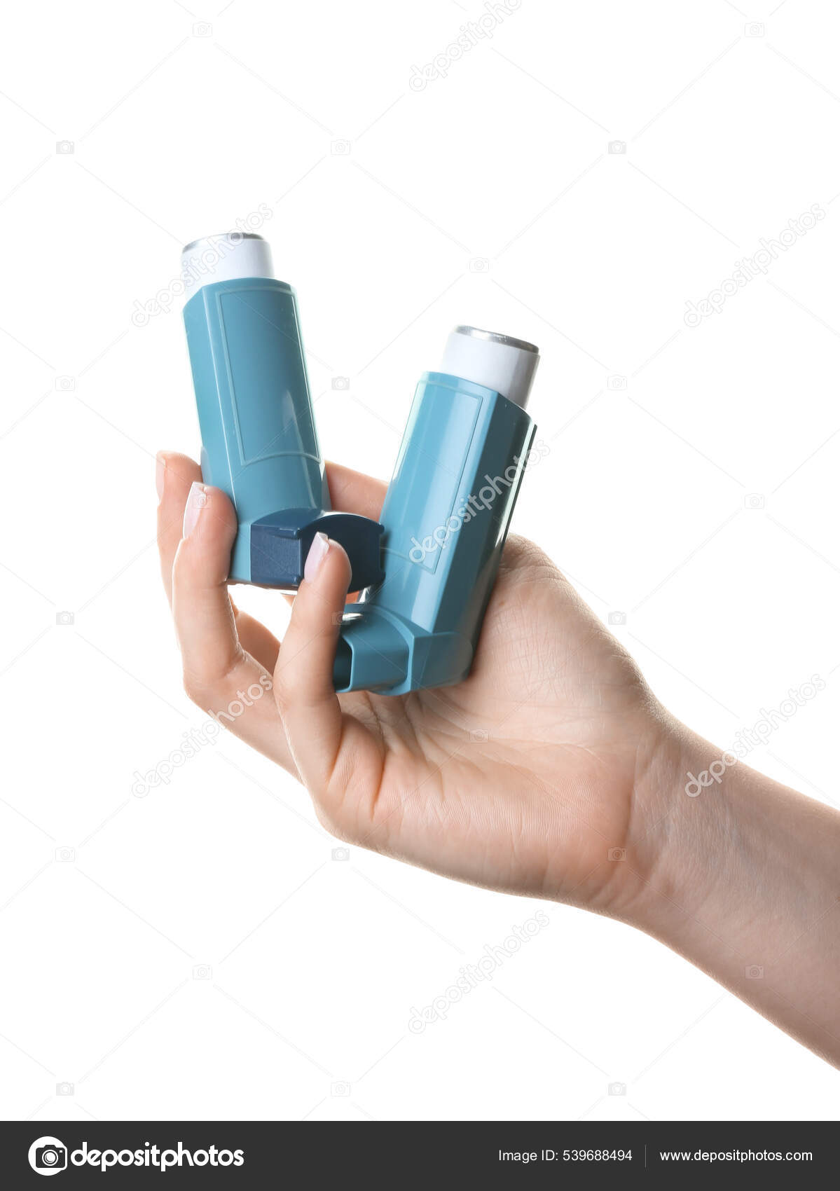 Female Hand Modern Asthma Inhalers White Background — Stock Photo ...