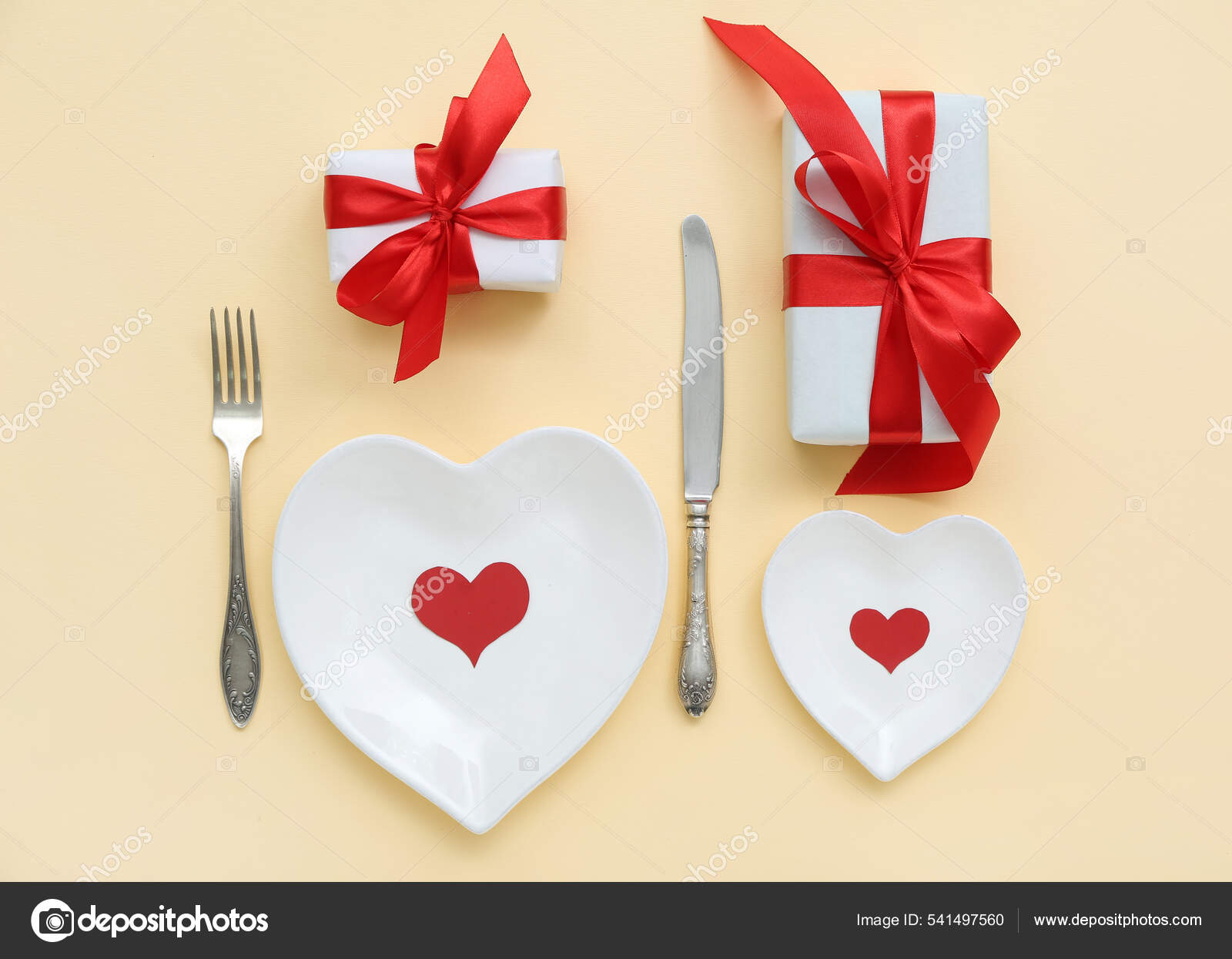 Beautiful Table Setting Gifts Valentine's Day Yellow Background — Stock ...