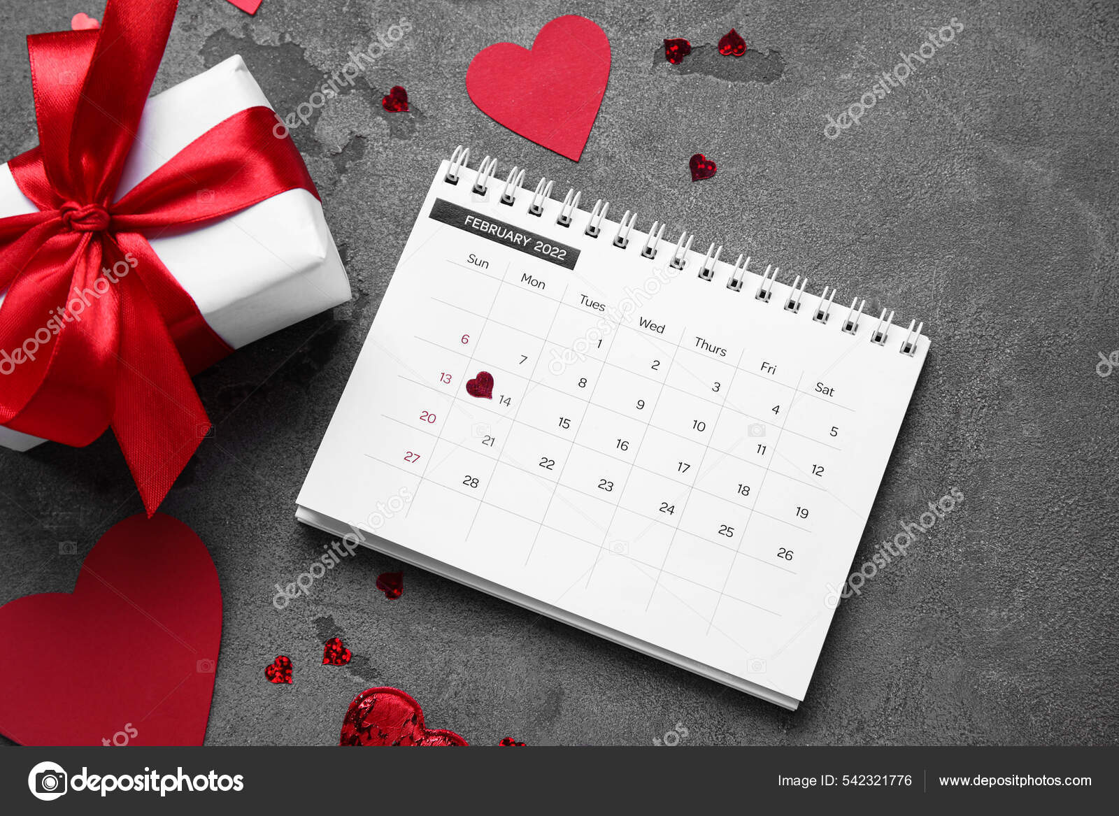 Calendar Gift Hearts Dark Background Valentine's Day Celebration Stock ...