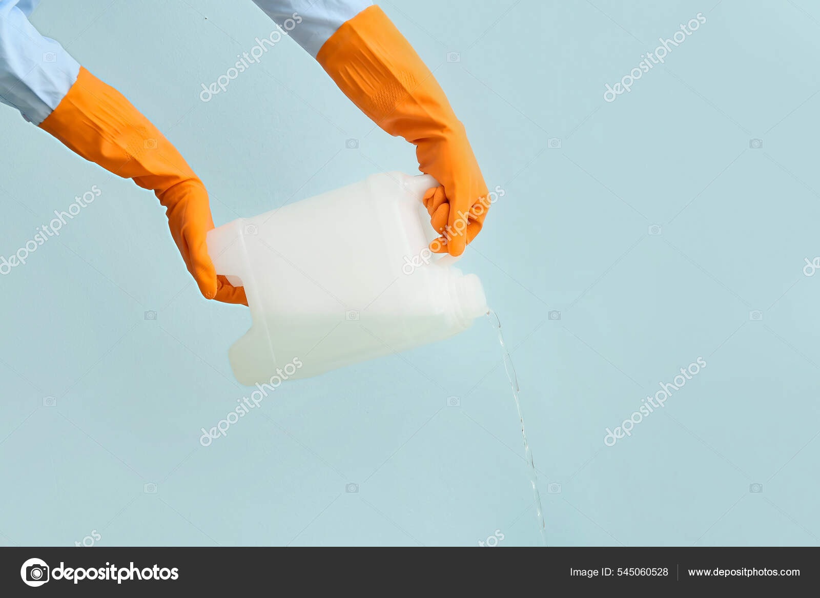 Man Pouring Out Liquid Plastic Canister Color Background Stock Photo by ...