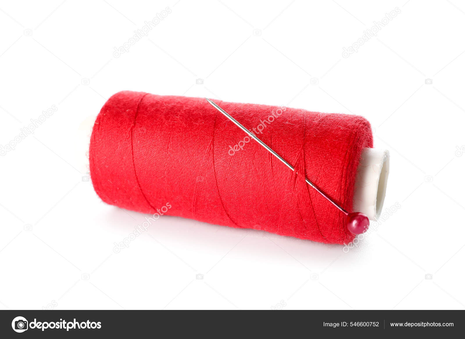 Red Sewing Thread Spool Needle White Background Stock Photo by ...