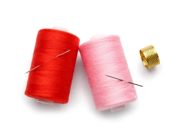 Red Sewing Thread Spool Needle White Background Stock Photo by ...