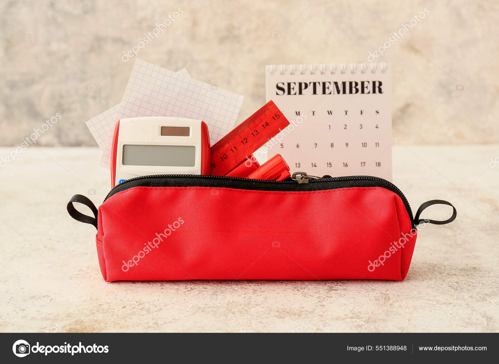 Red Pencil Case Different Stationery Light Background Stock Photo by ...