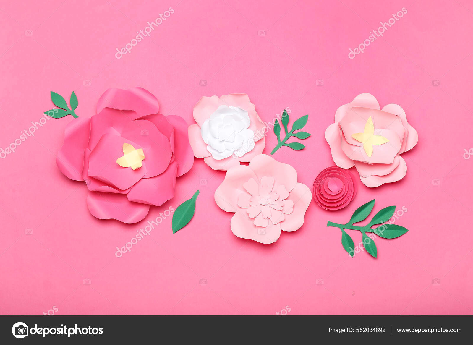 Beautiful Handmade Paper Flowers Pink Background — Stock Photo ...