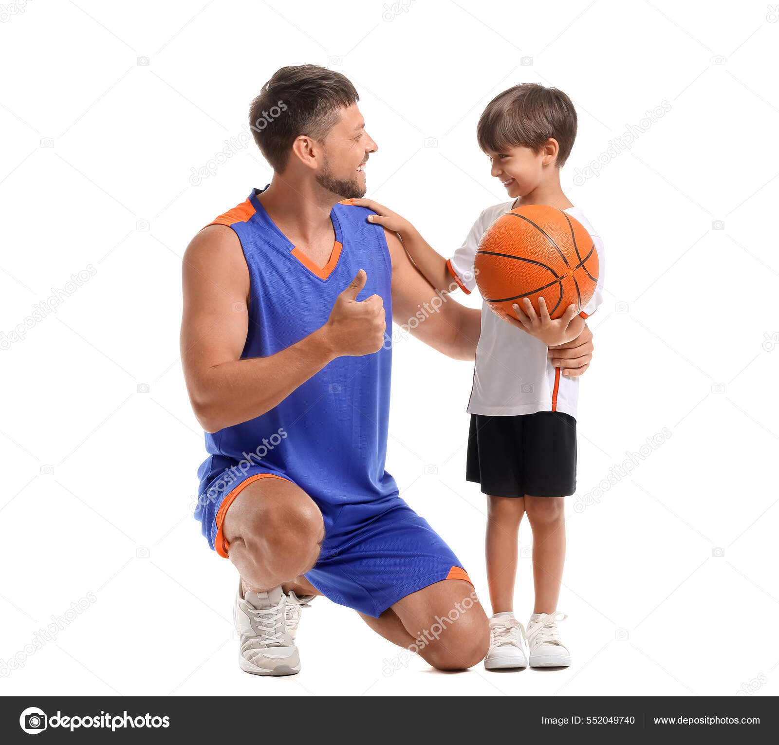 Little Boy Ball His Trainer White Background Stock Photo by ©serezniy ...