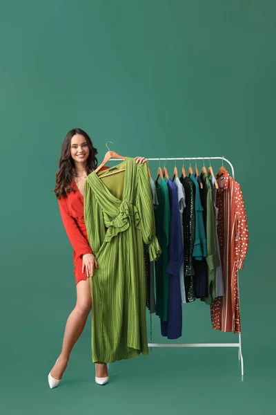 Beautiful Young Girl Rack Clothes High School Prom Green Background ...