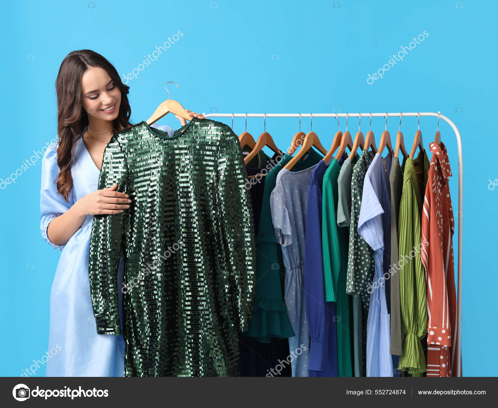 Beautiful Young Girl Rack Clothes High School Prom Blue Background ...