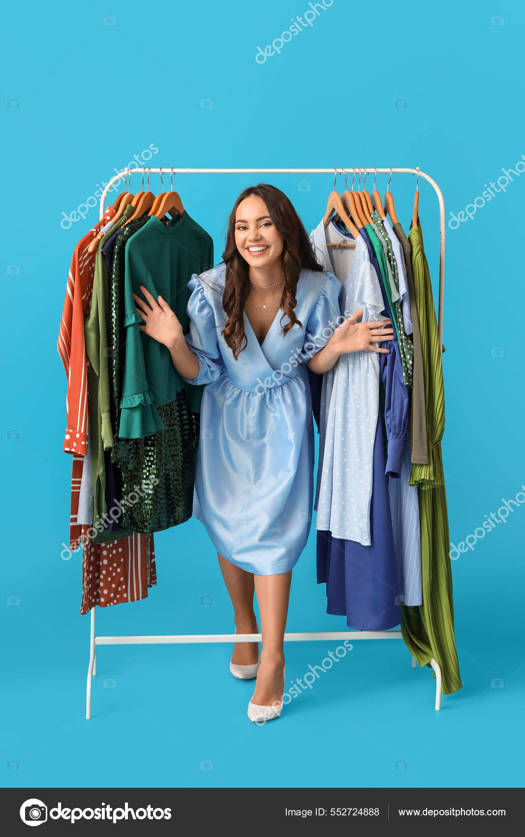 Beautiful Young Girl Rack Clothes High School Prom Blue Background ...