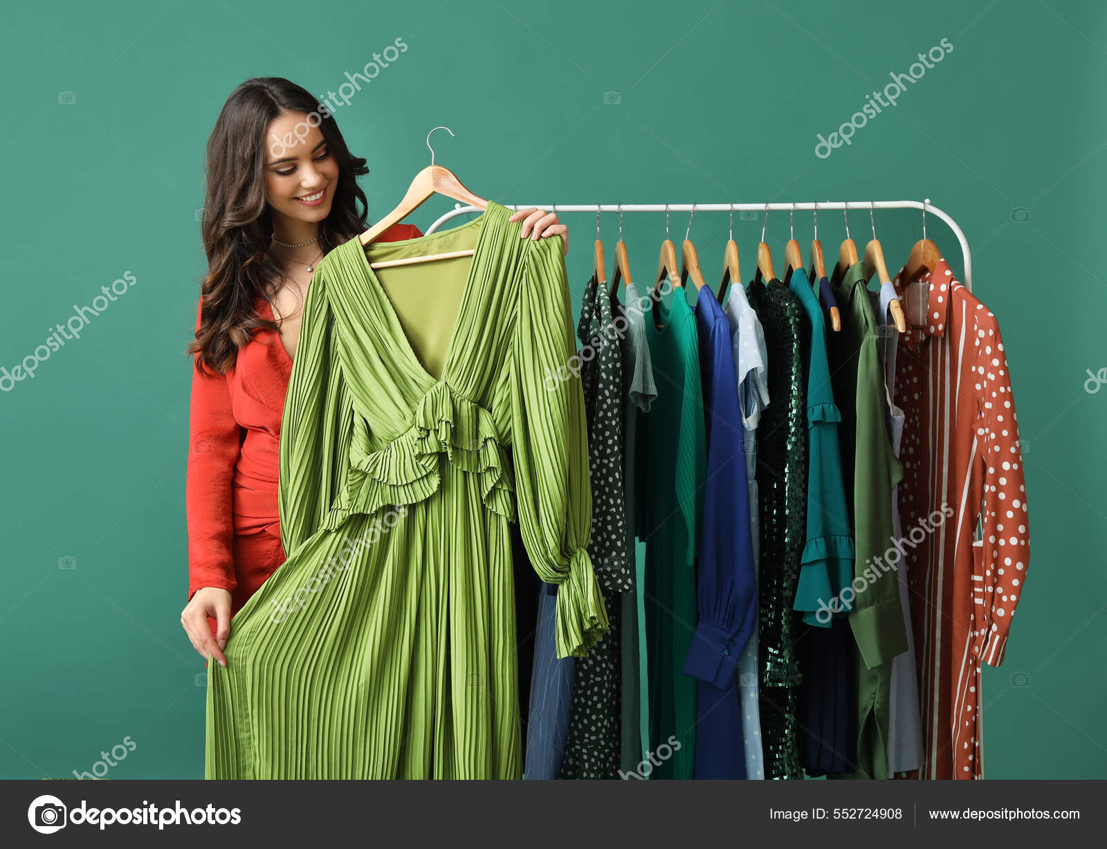 Beautiful Young Girl Rack Clothes High School Prom Green Background ...