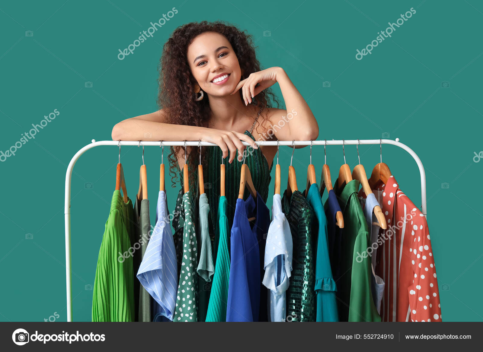 Beautiful African American Girl Rack Clothes High School Prom Green ...