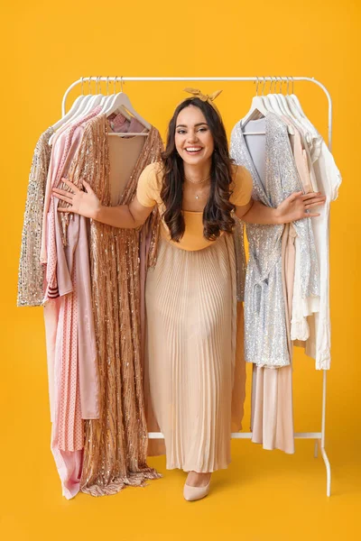 Beautiful Young Girl Rack Clothes High School Prom Pink Background ...