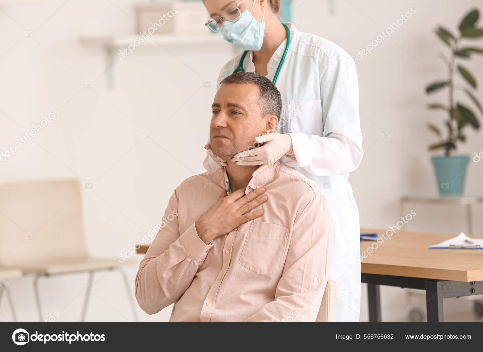 Doctor Examining Man's Neck Clinic Stock Photo by ©serezniy 556756632