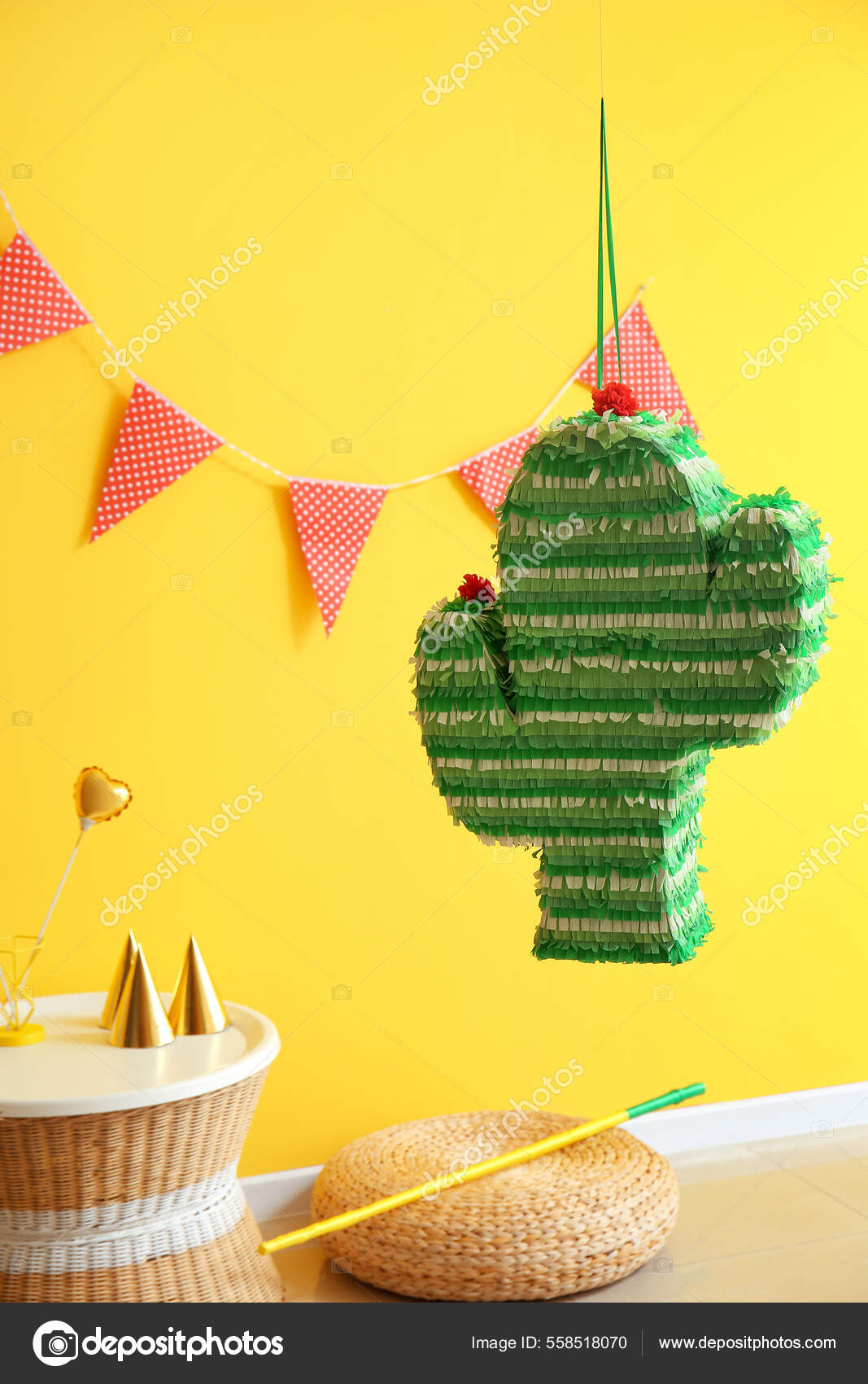 Mexican Pinata Shape Cactus Hanging Yellow Wall Stock Photo by ...