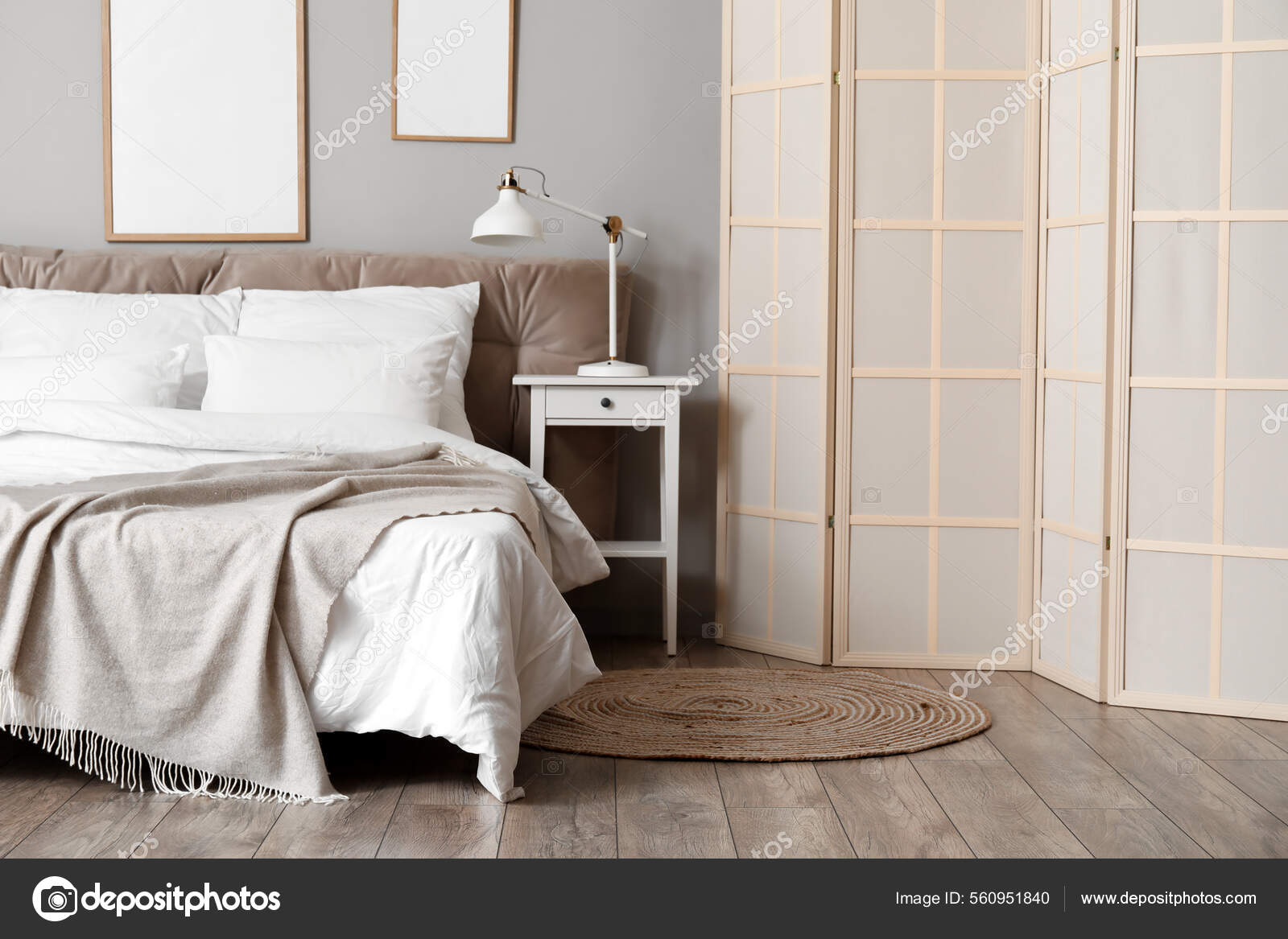 Comfortable Bed Lamp Nightstand Folding Screen Light Wall — Stock Photo ...