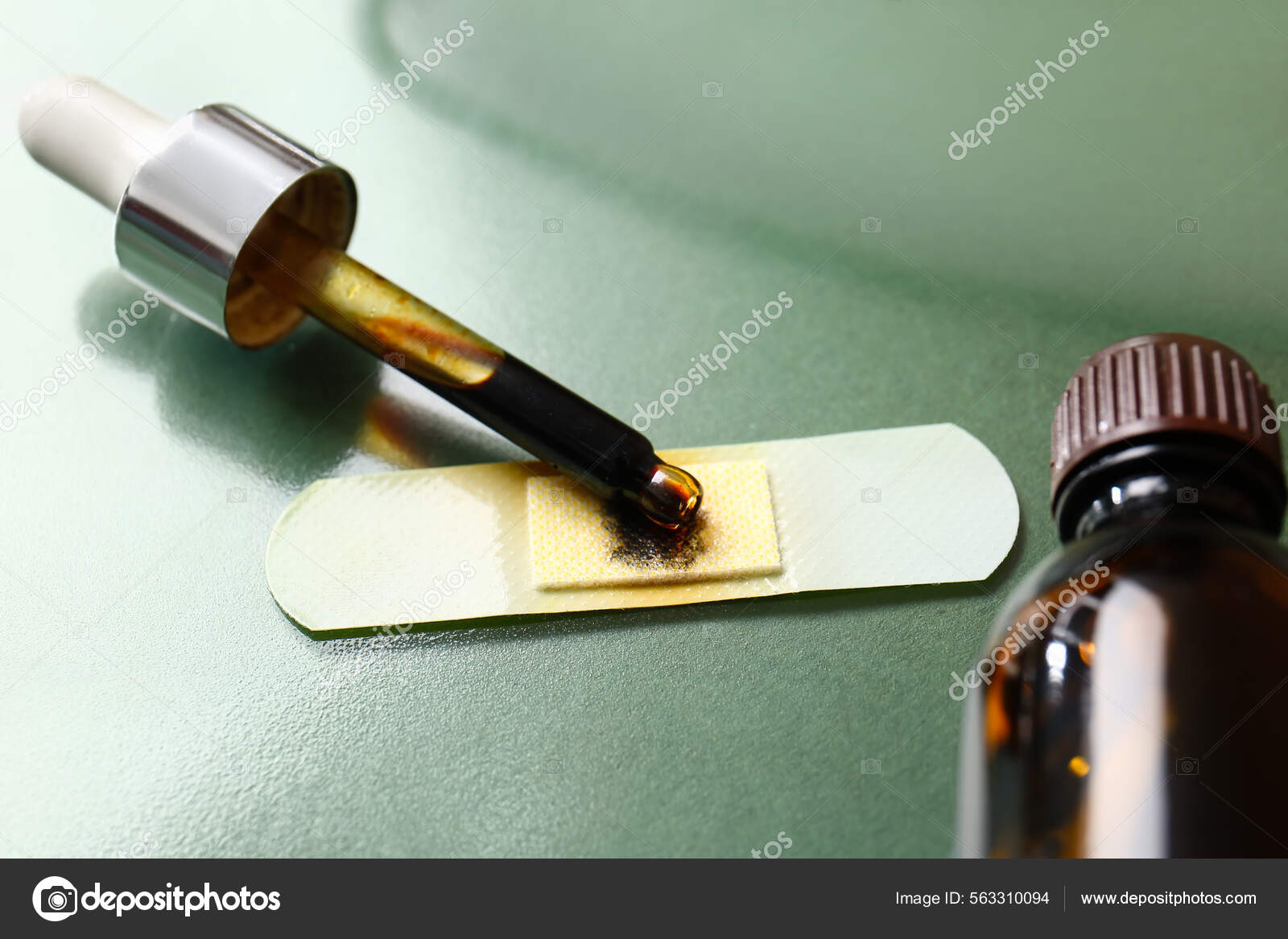Bottle Pipette Iodine Medical Plaster Green Background Stock Photo by ...