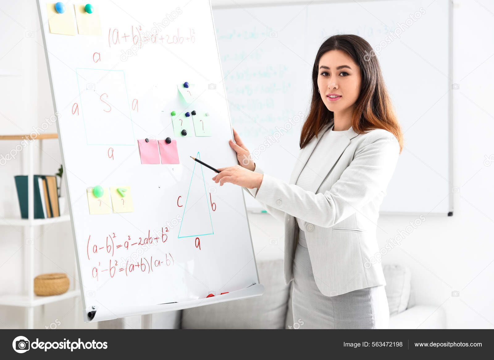 Young Asian Tutor Flipchart Giving Math Lesson Home Stock Photo by ...